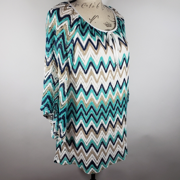 Tacera | Tops | Tacera Chevron Stripe Bell Sleeve Blouse Large | Poshmark